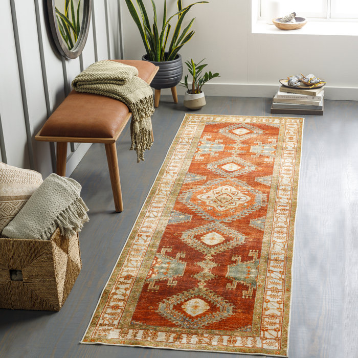 Joss & Main Mags Machine Washable Oriental Burnt Orange/Orange Area Rug ...